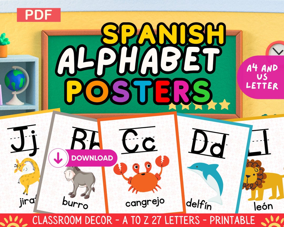 Spanish Alphabet Classroom Poster Set, Educational Wall Art Decor ...