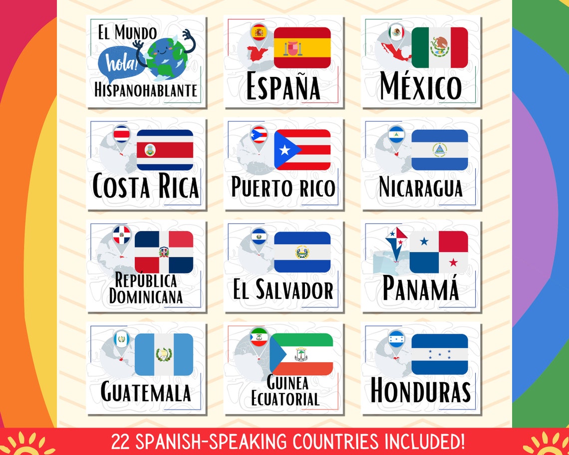 Spanish-speaking Countries With Flags and Locations Spanish - Etsy