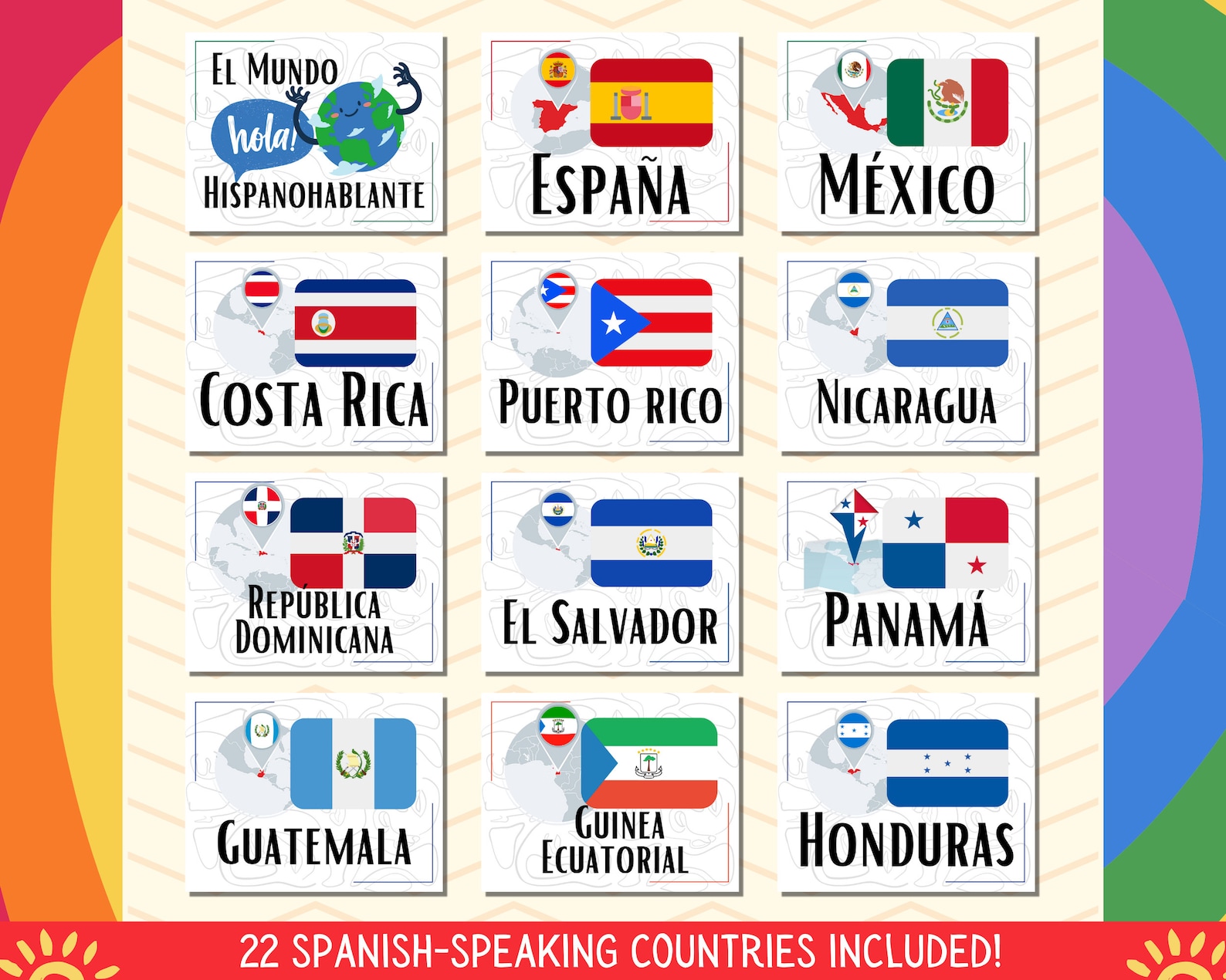 Spanish-speaking Countries With Flags and Locations Spanish - Etsy