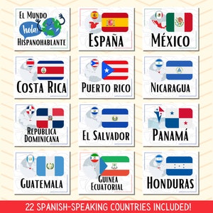 Spanish-speaking Countries With Flags and Locations, Spanish Classroom ...