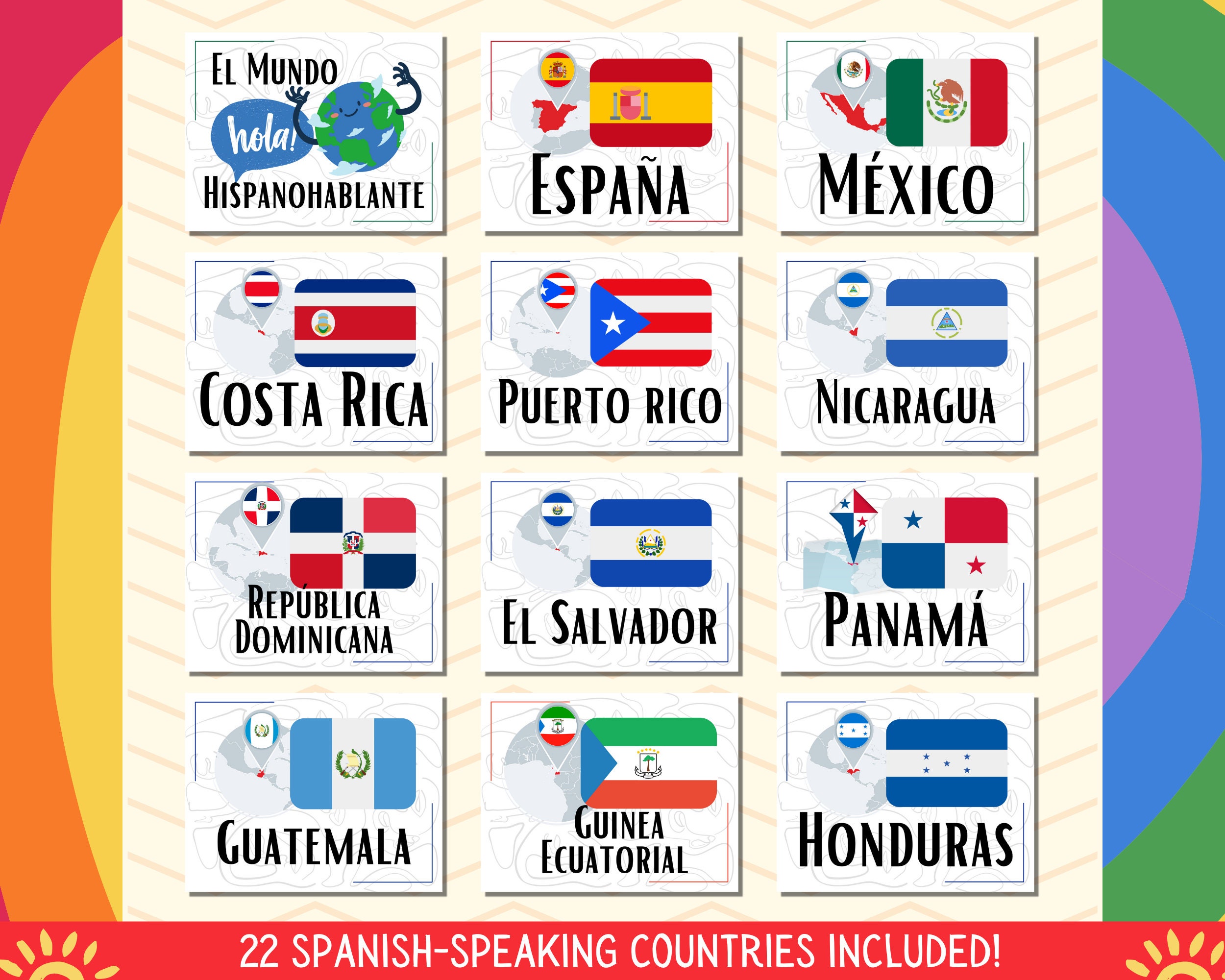Spanish-speaking Countries With Flags and Locations Spanish - Etsy