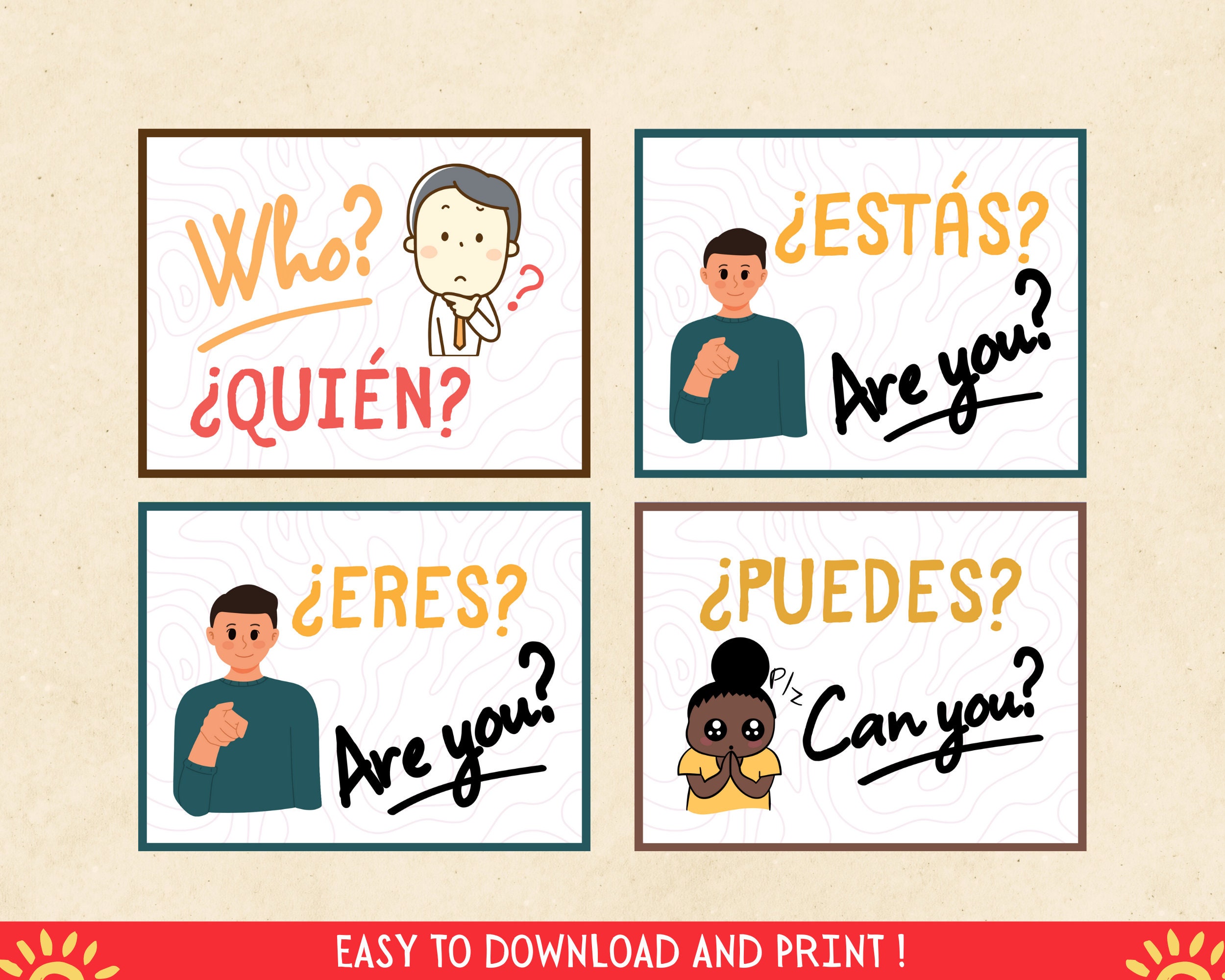 Spanish Question Words Poster Set, Educational Wall Art Decor ...