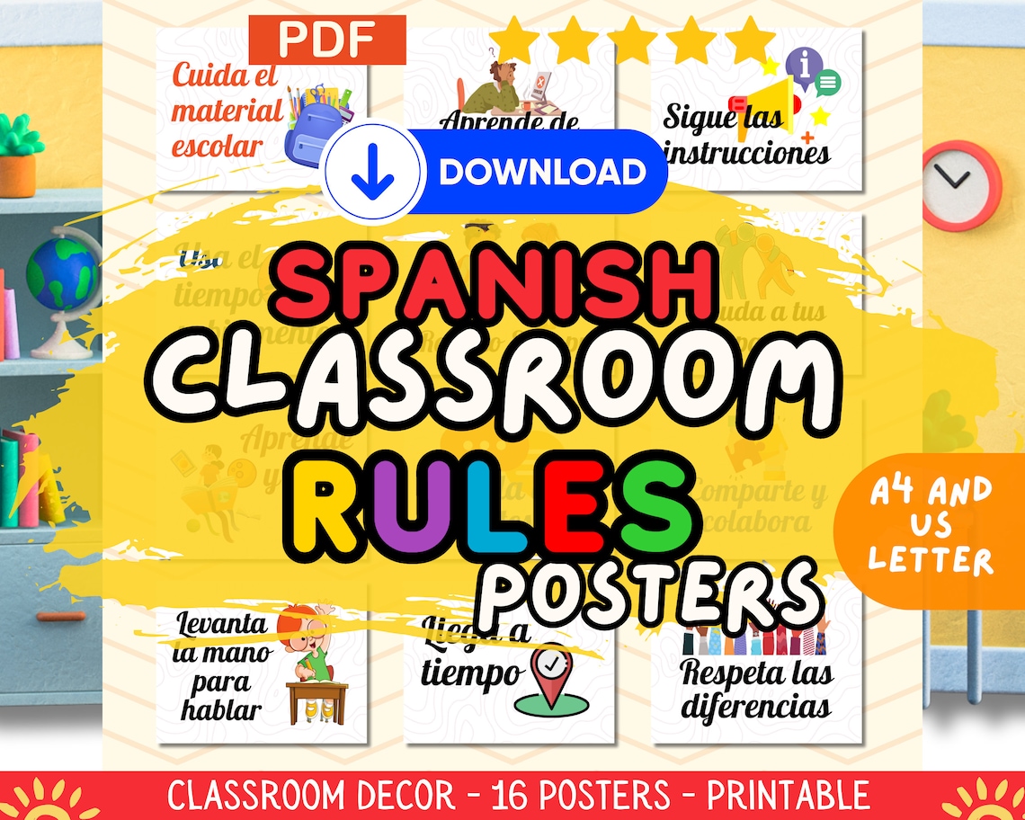 Spanish Classroom Rules Poster Set, Educational Wall Art Decor ...