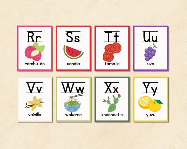 Spanish Alphabet Classroom Poster Set, Fruits&vegetables, Educational ...