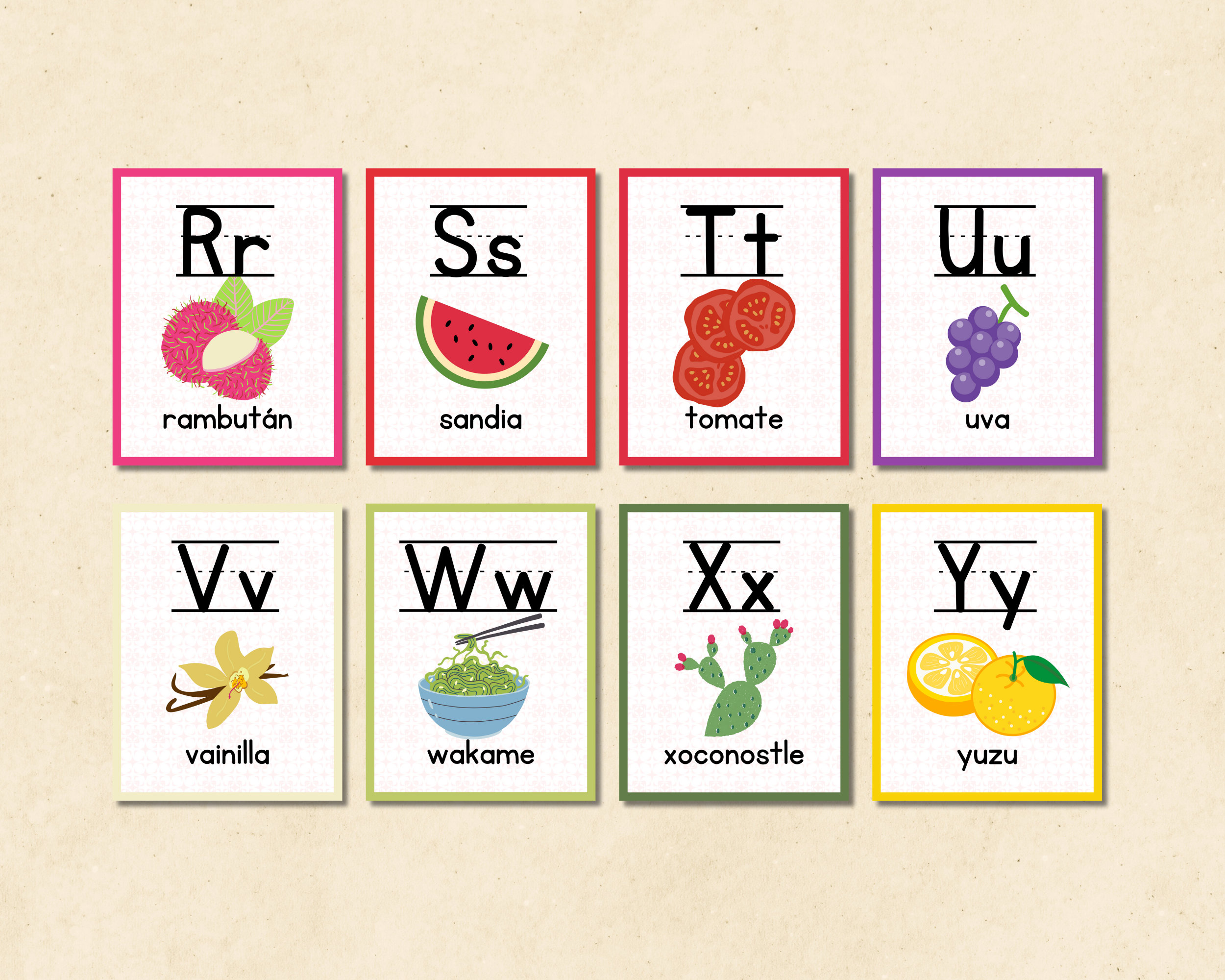 Spanish Alphabet Classroom Poster Set, Fruits&vegetables, Educational ...