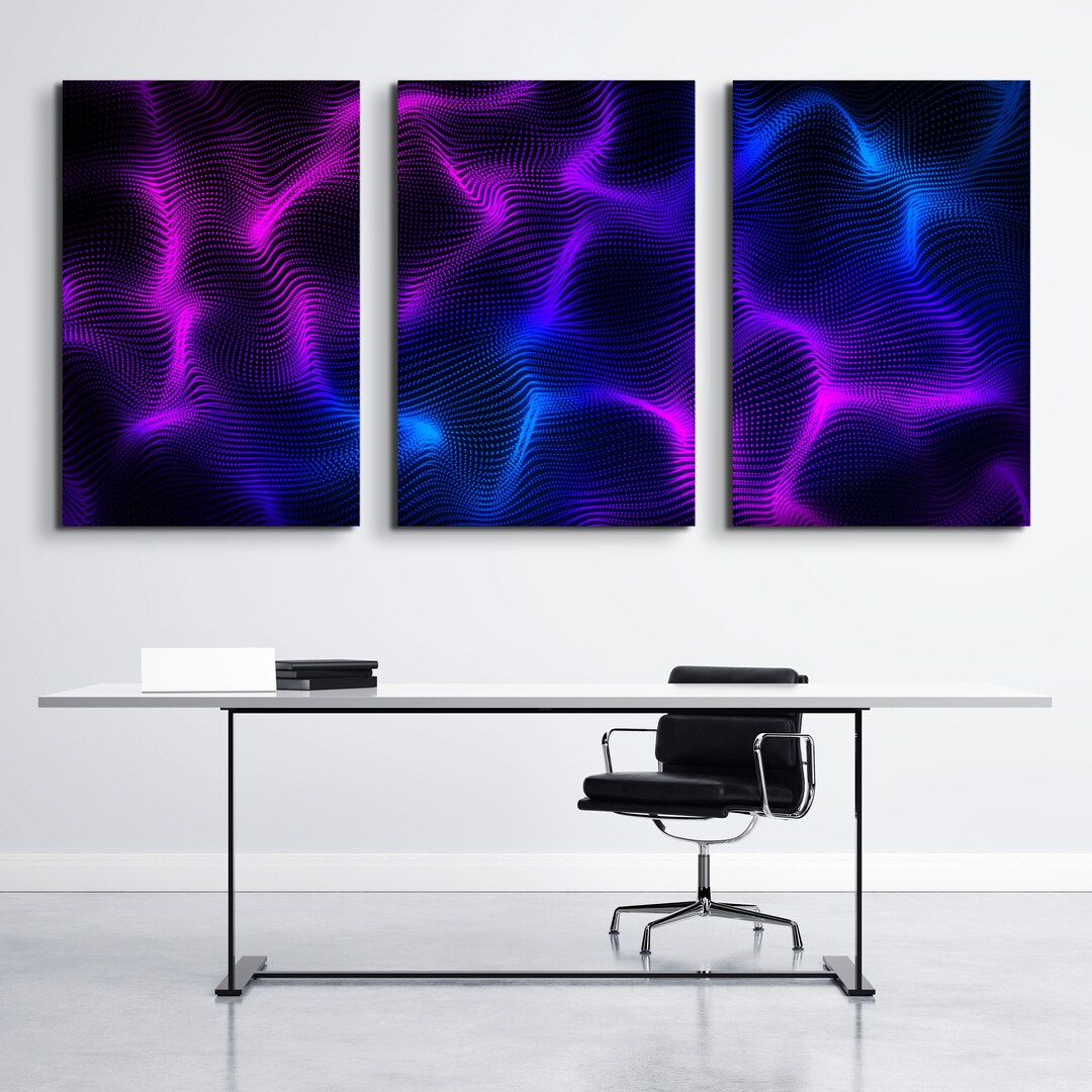 Luminous Illusions: Neon Wavy Lines Pointillist Metal Wall Art - Etsy