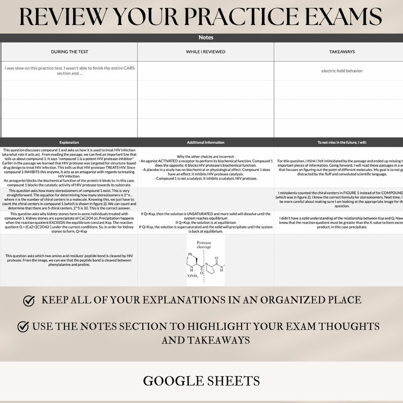 MCAT Full Length Exam Tracking Spreadsheet | Track Practice Exams, Plan ...