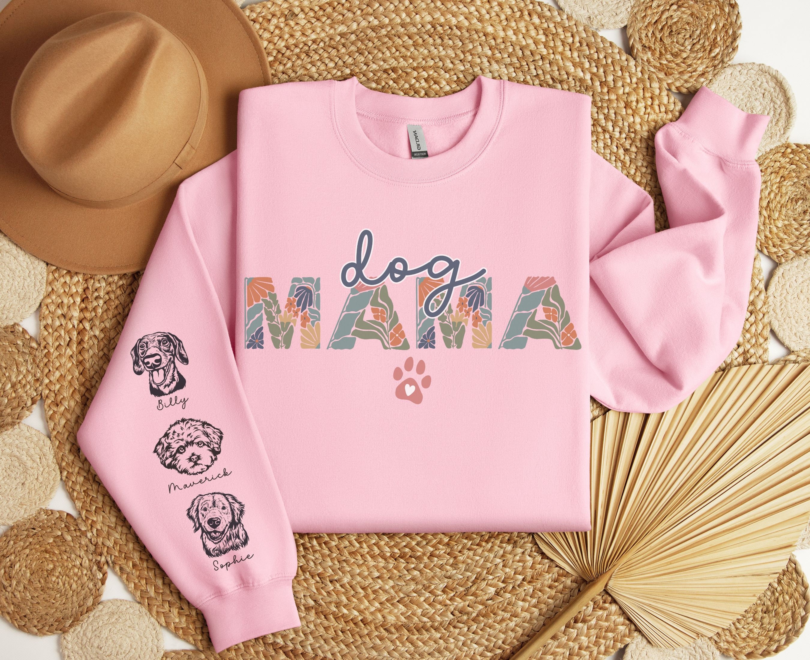 Custom Boho Dog Mama Sweatshirt With Names on Sleeve, Boho Dog Lover ...