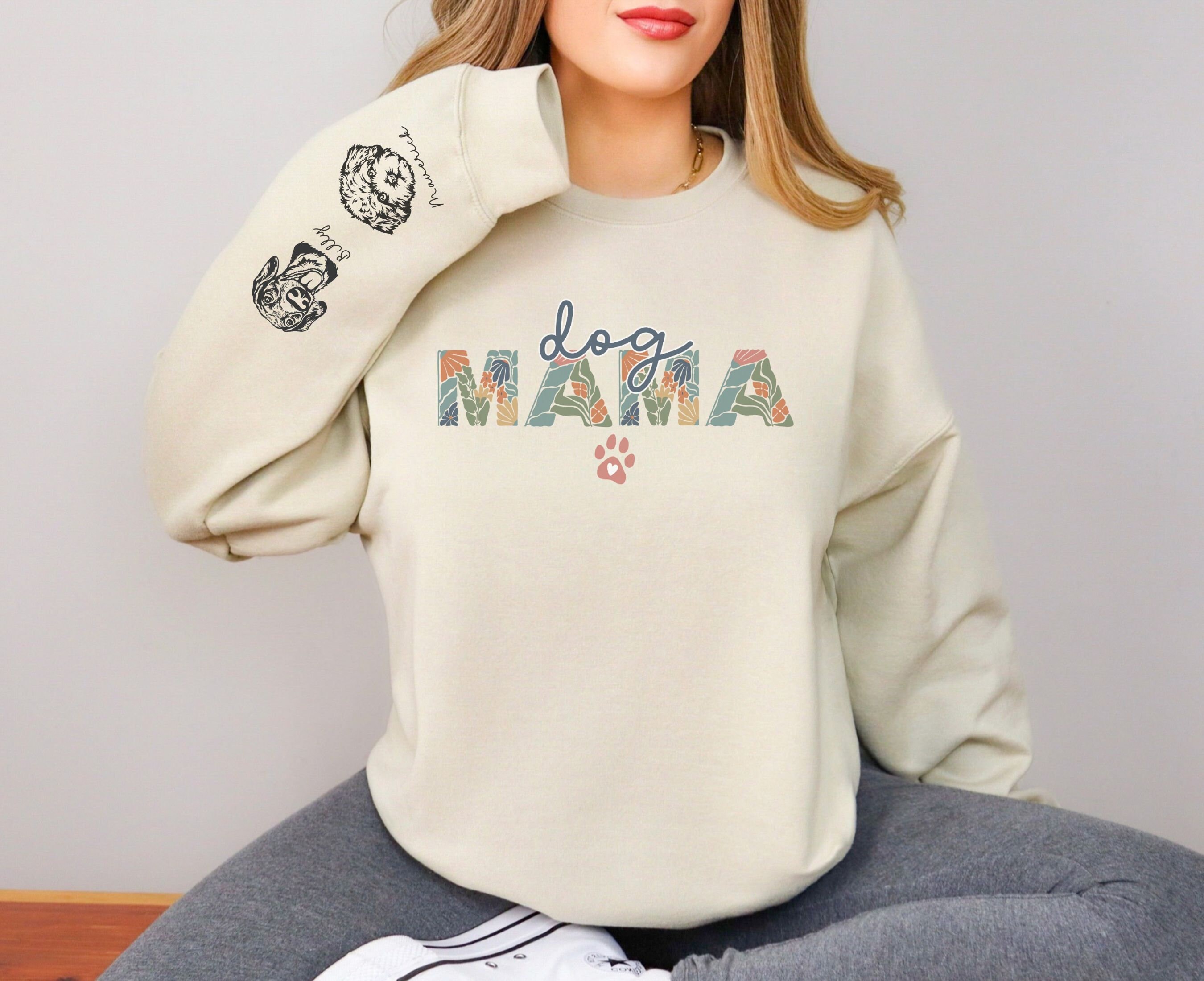 Custom Boho Dog Mama Sweatshirt With Names on Sleeve, Boho Dog Lover ...