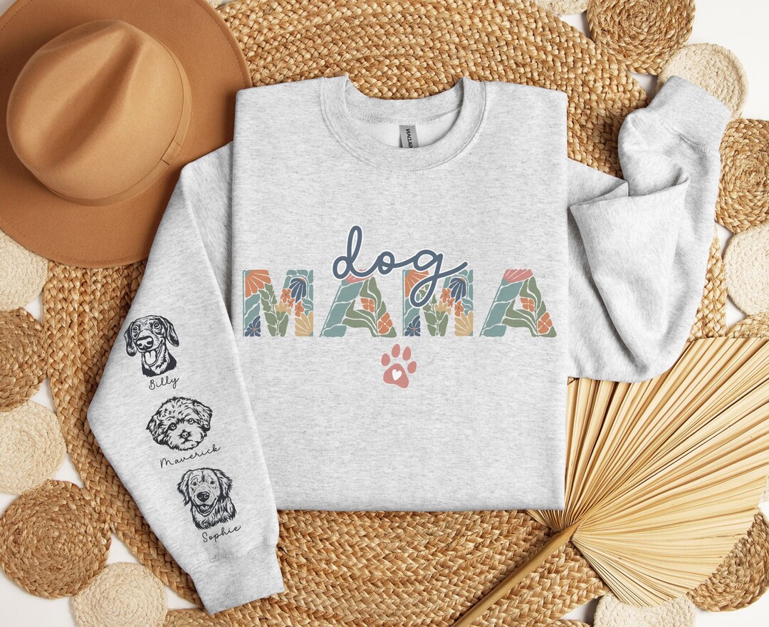 Custom Boho Dog Mama Sweatshirt With Names on Sleeve, Boho Dog Lover ...