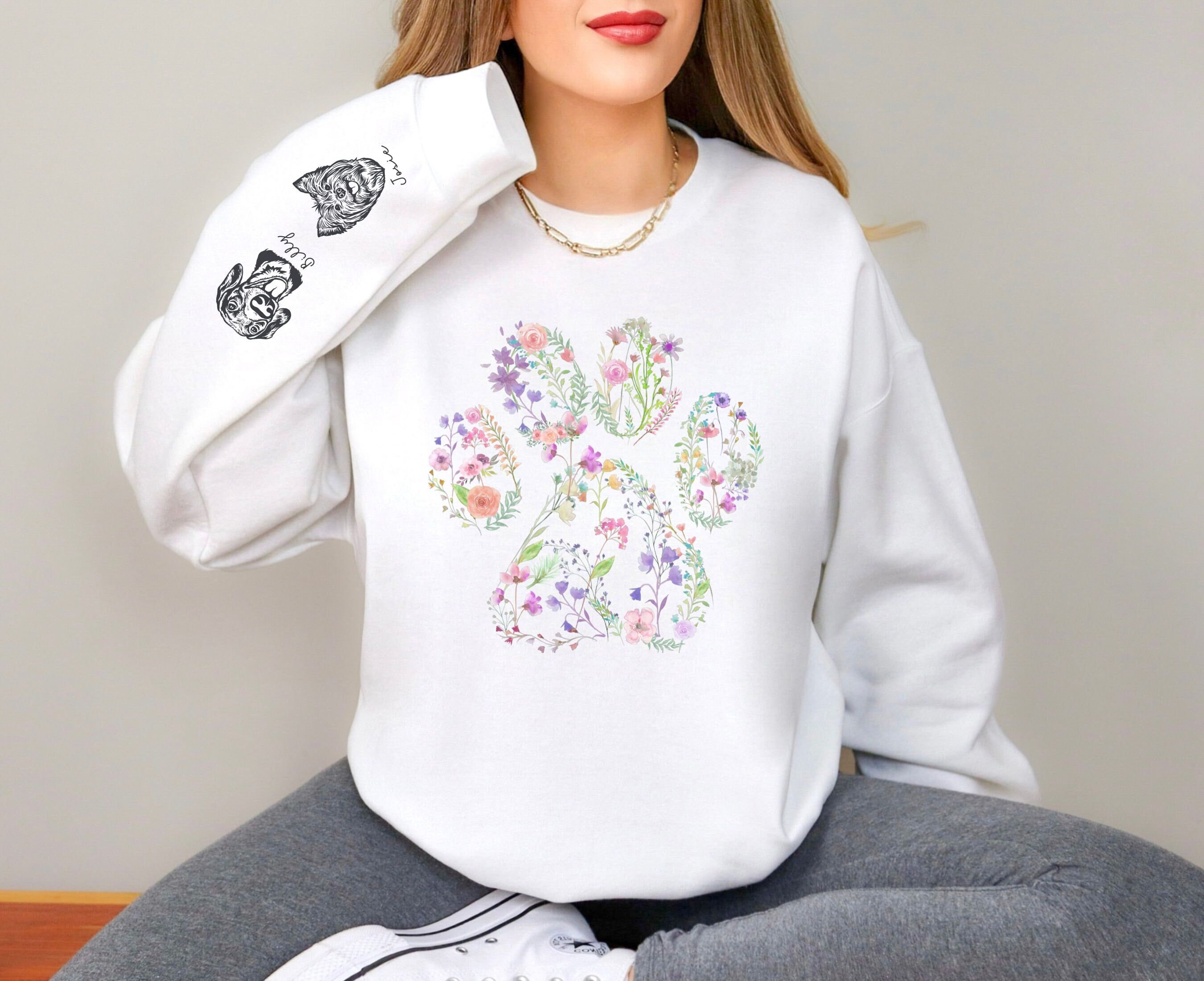 Personalized Dog Sweatshirt With Names on Sleeve, Wildflower Floral Dog ...