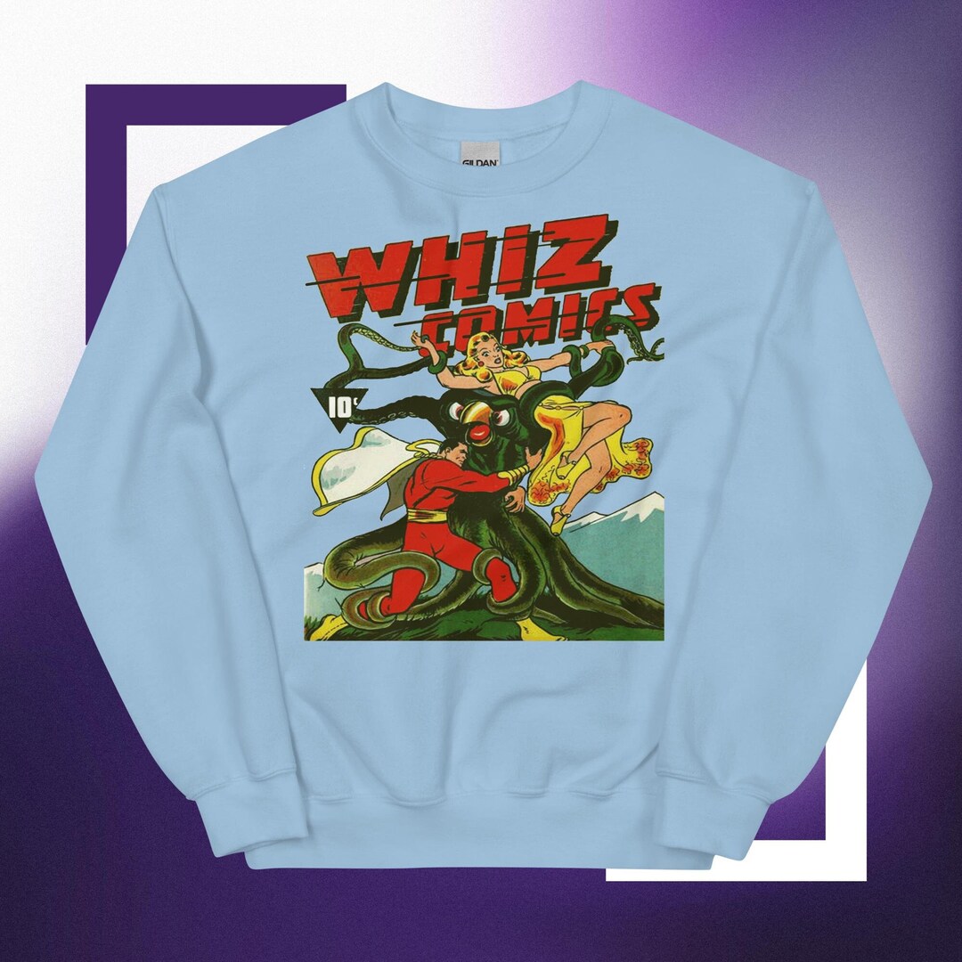 Golden Age Superhero Comic Book Print Sweatshirt - Unisex Crew Neck Top ...