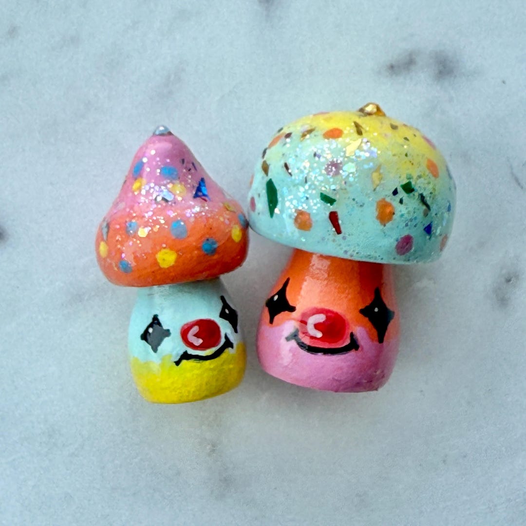 Hand-painted Wooden Clown Mushroom Figures - Etsy