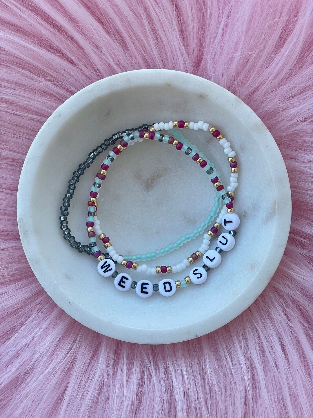 WEED SLUT Stackable Kandi Bead and Seed Bead Bracelet Set Y2K Beaded ...