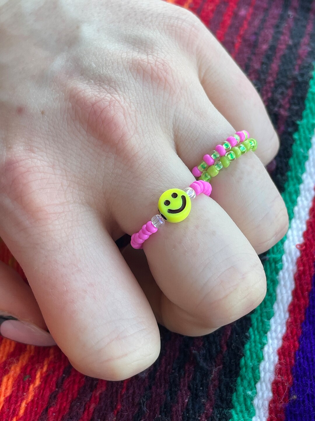 Stackable Smiley Face Bead Ring Set size 7 - Etsy