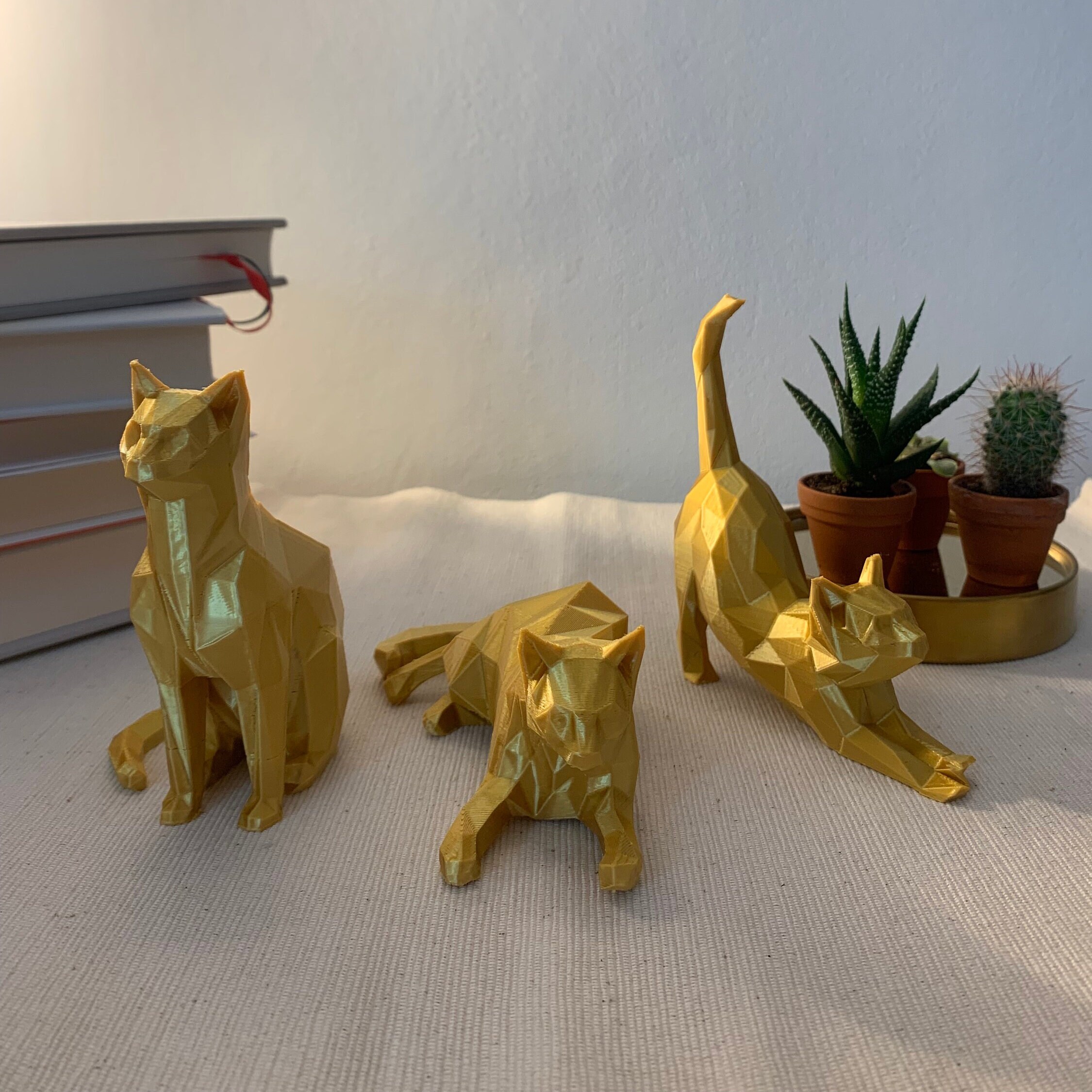 Low Poly Set of Cats Stretching Sitting Lying Sculpture 3d Printed Gift ...