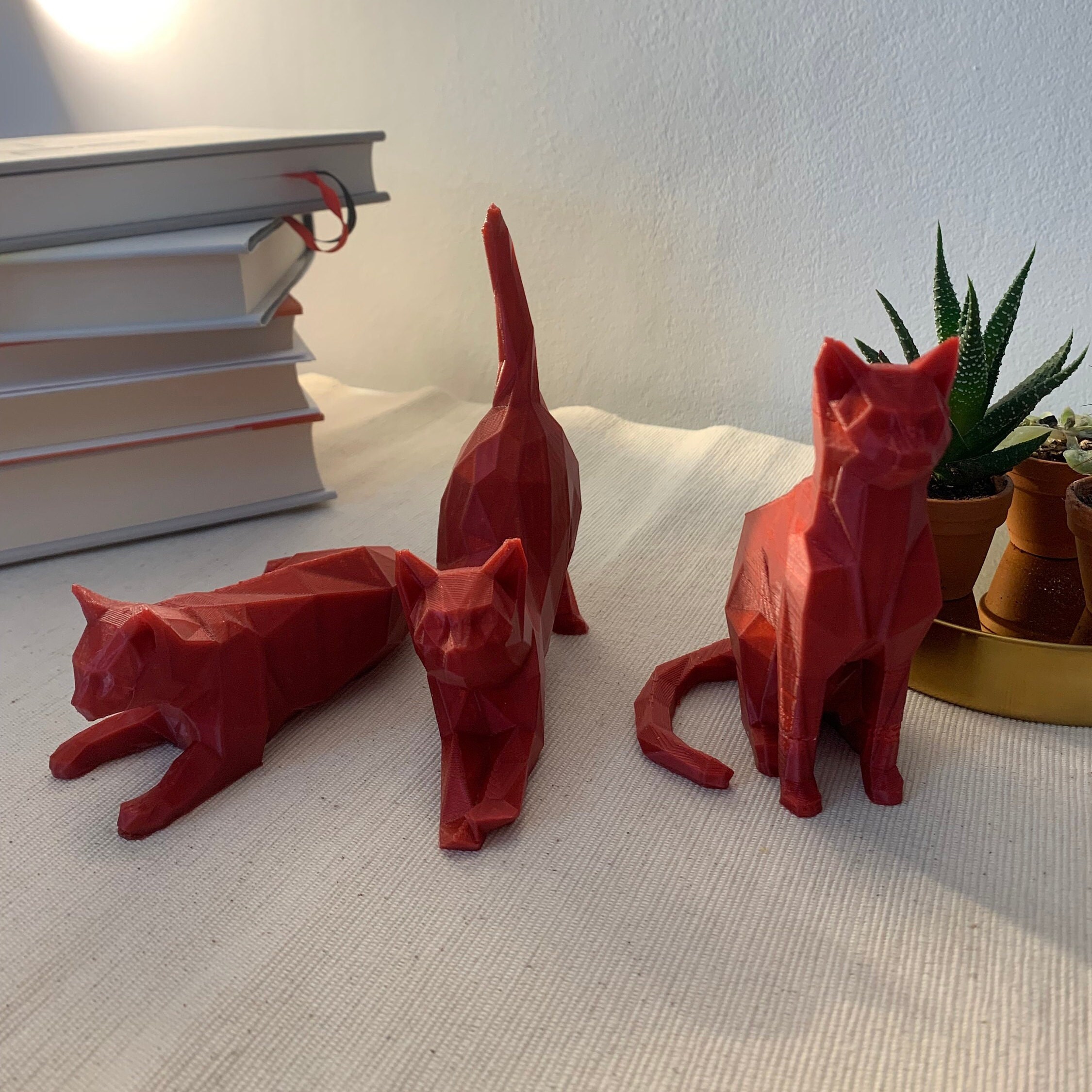 Low Poly Set of Cats Stretching Sitting Lying Sculpture 3d Printed Gift ...