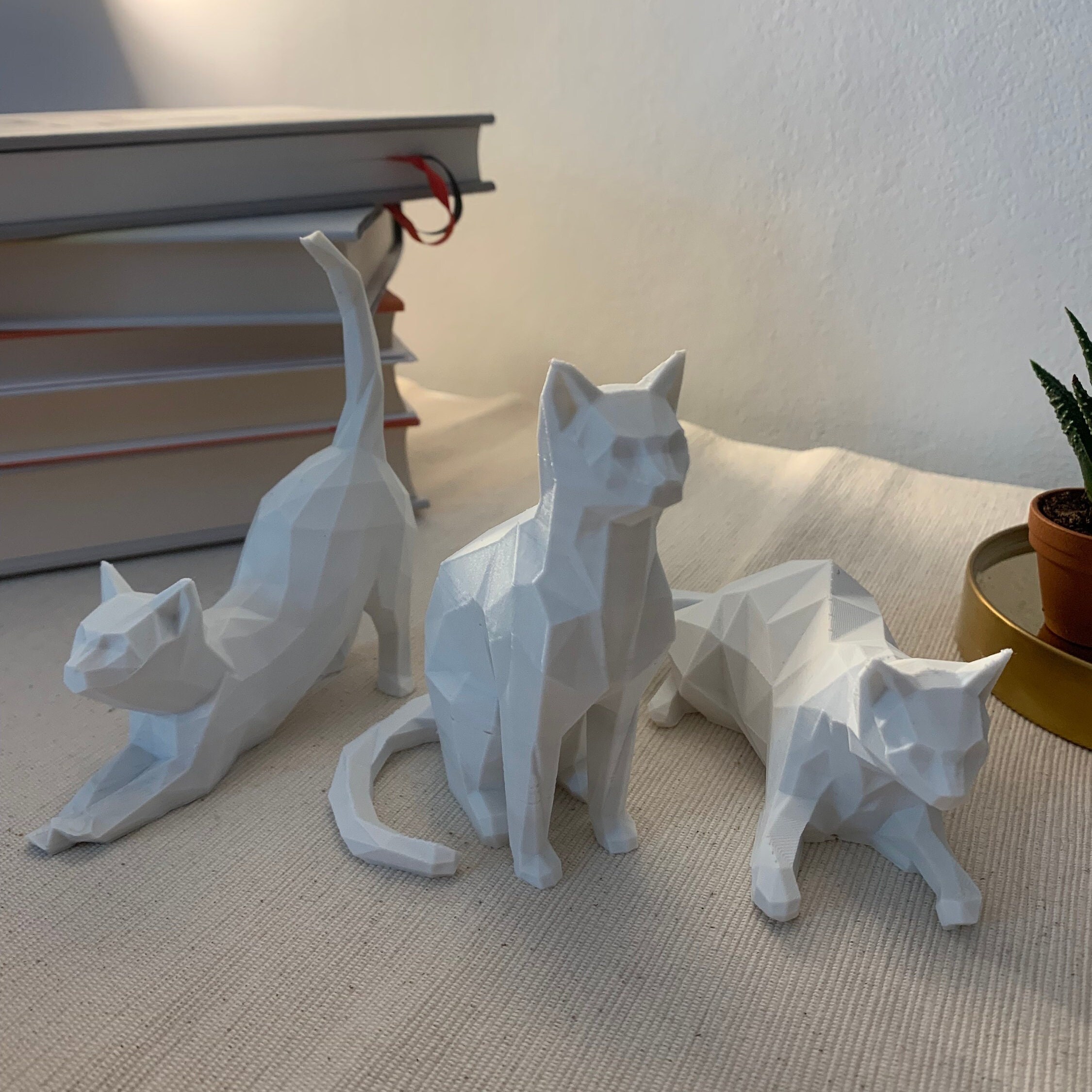 Low Poly Set of Cats Stretching Sitting Lying Sculpture 3d Printed Gift ...
