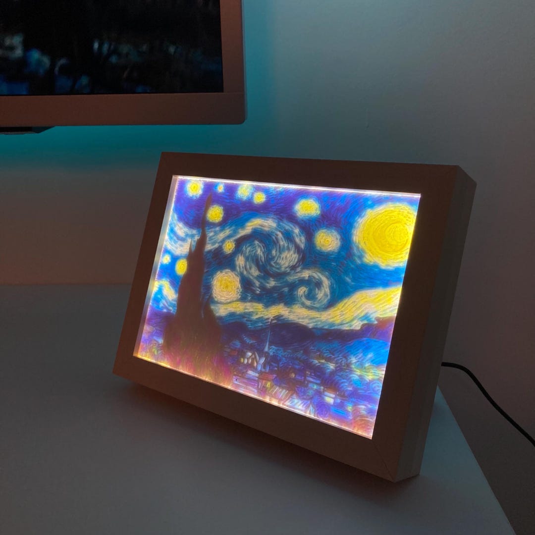 Van Gogh Starry Night LED Light Box | 3D Printed Illuminated Shadow Box ...