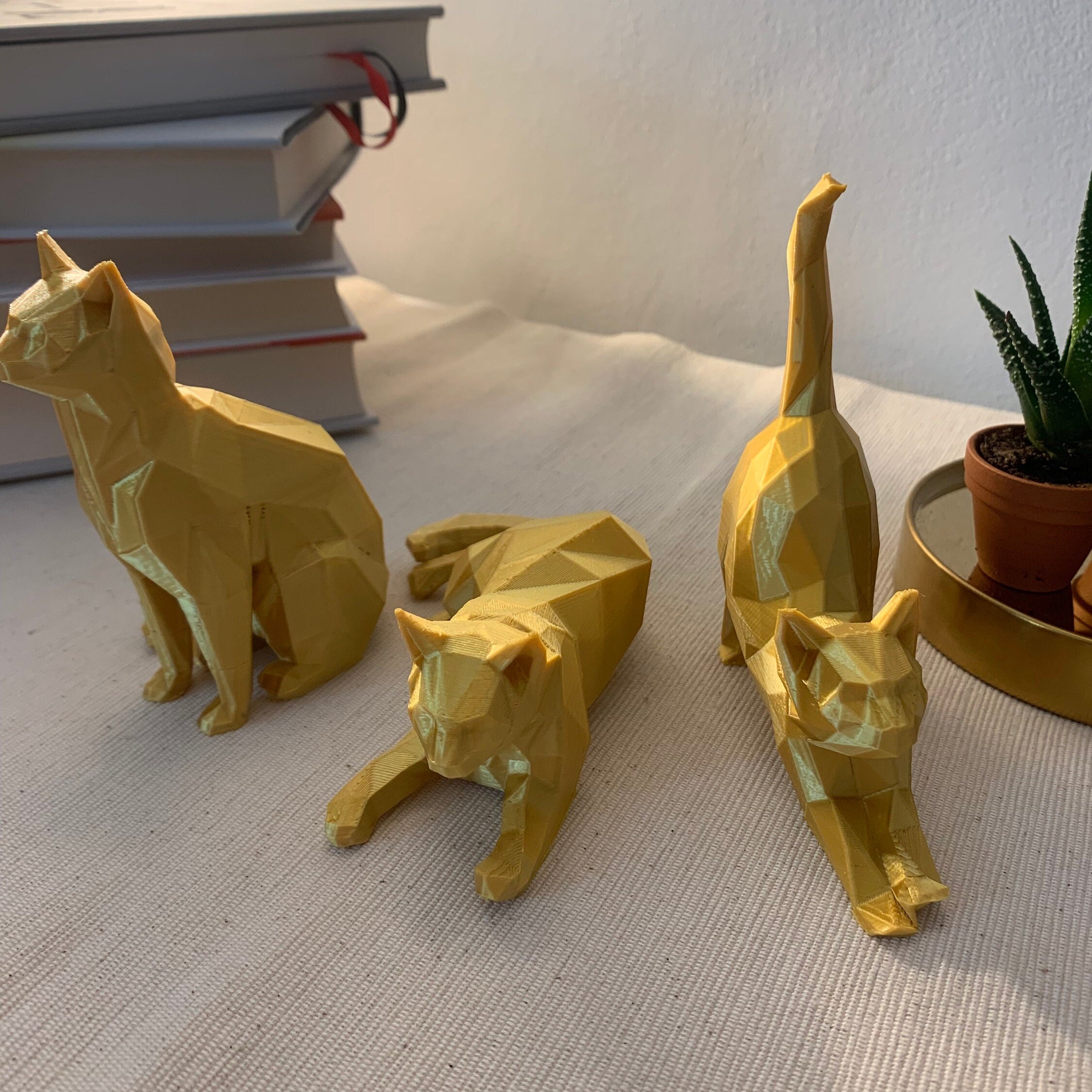 Low Poly Set of Cats Stretching Sitting Lying Sculpture 3d Printed Gift ...
