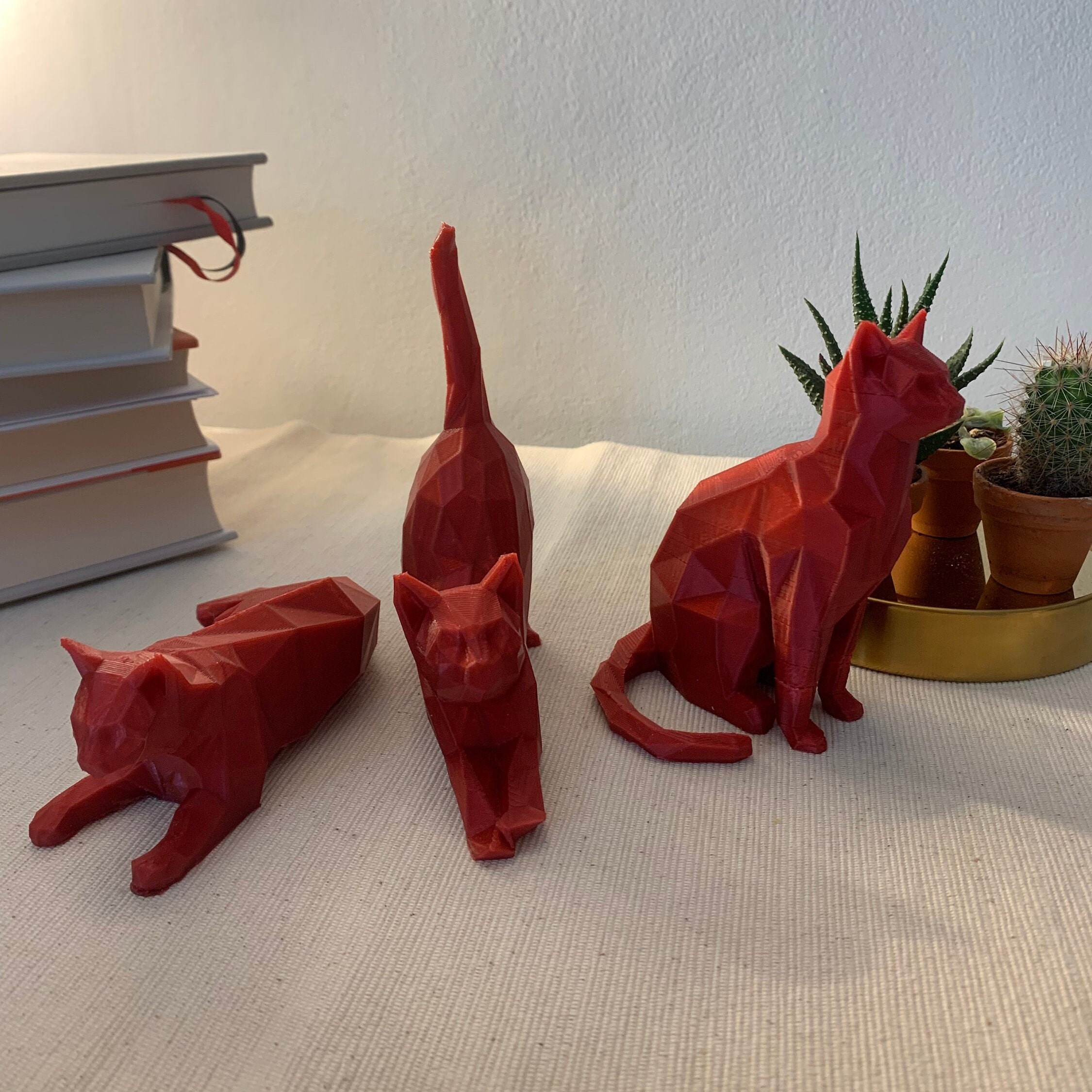 Low Poly Set of Cats Stretching Sitting Lying Sculpture 3d Printed Gift ...