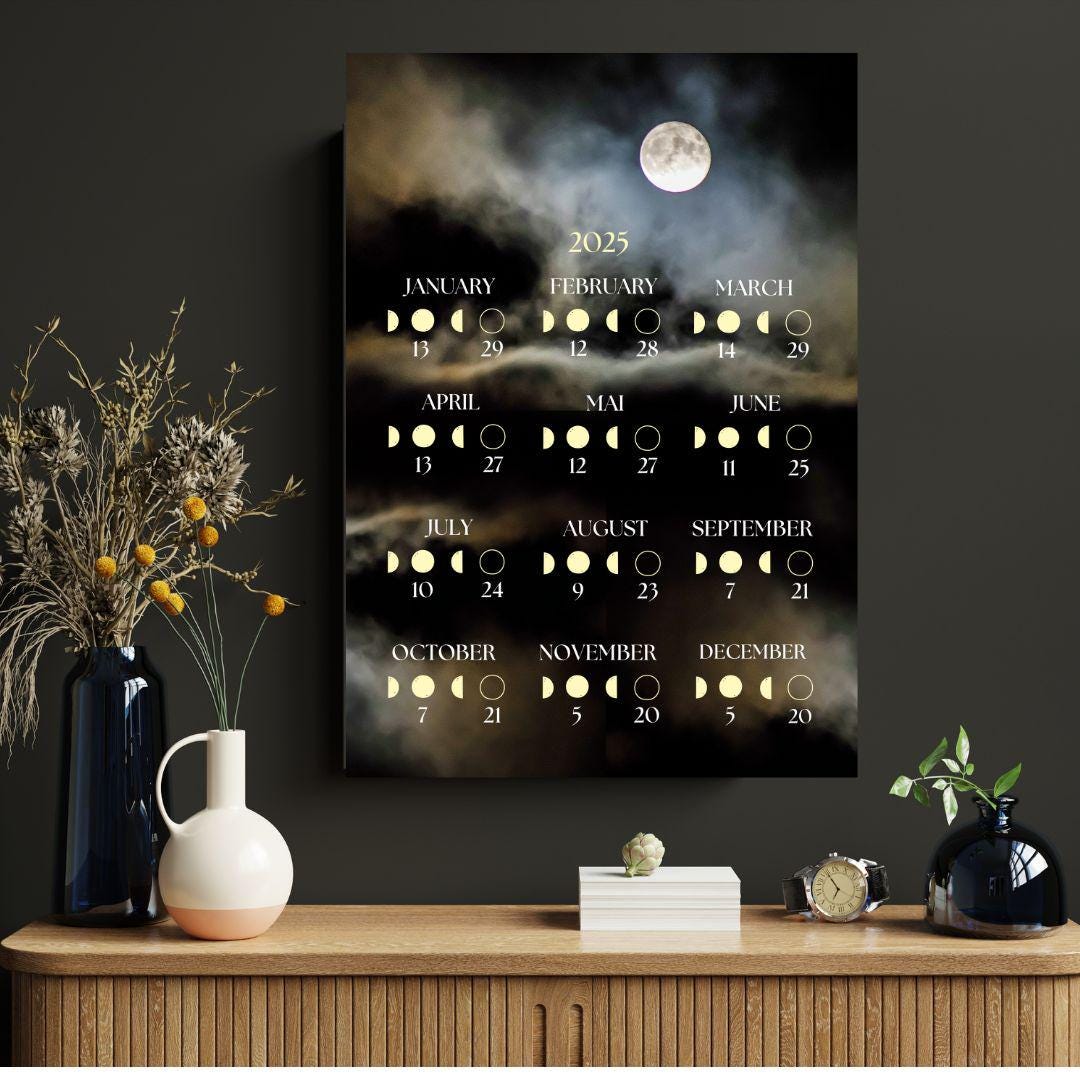 Moon Calendar 2025 Poster DIN A0, A1, A2, A3, A4, Moon Phases Astrology ...