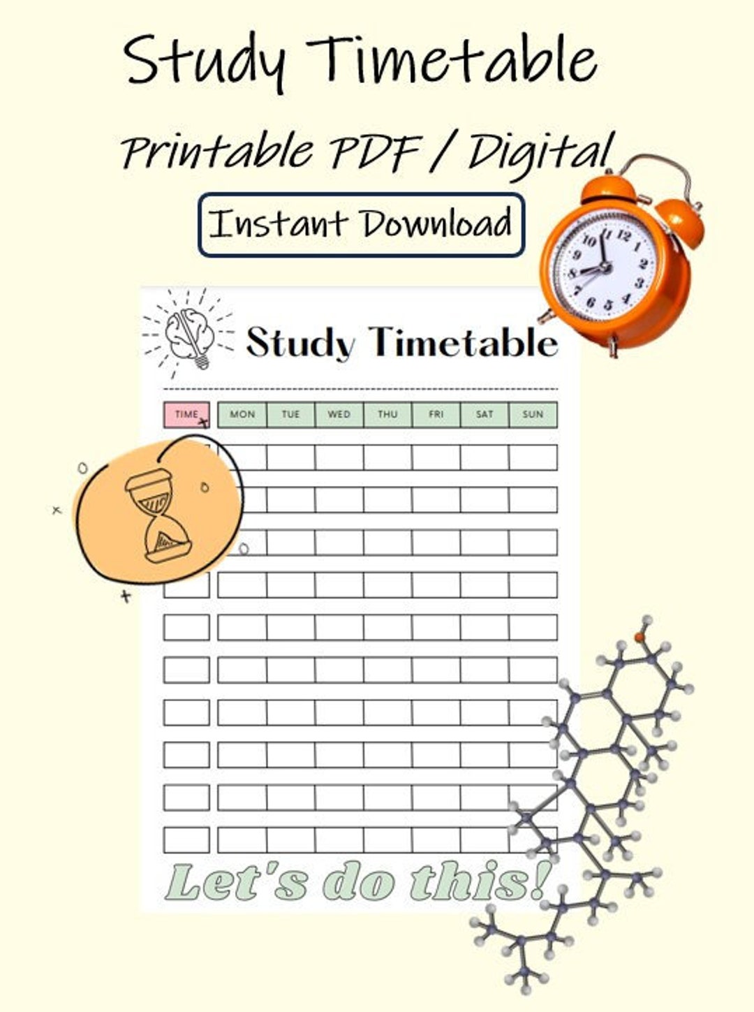 Study Timetable Instant Download Printable Digital Download Student ...