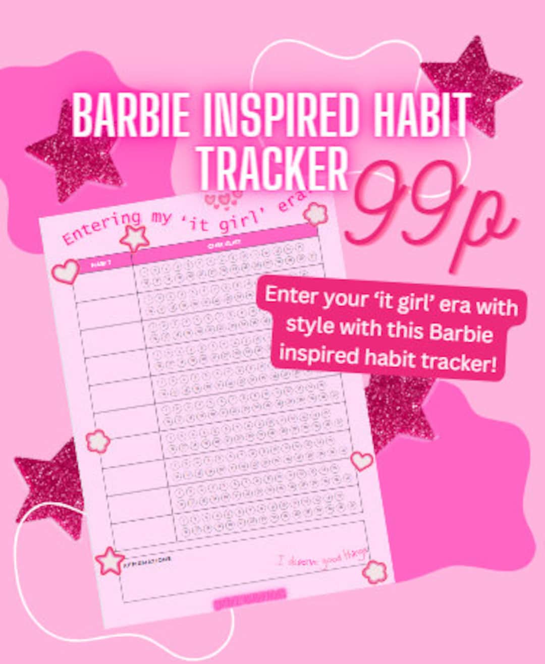 Habit Tracker for iPad Printable Habit Tracker Barbie Theme Pink It ...