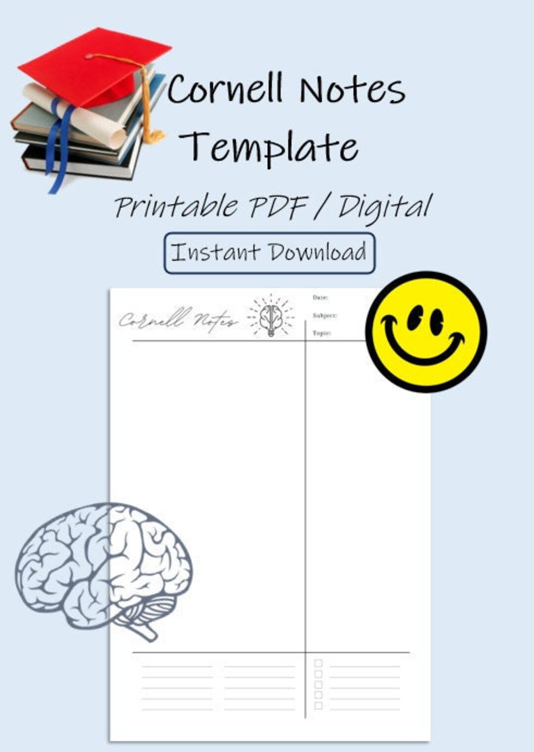 Cornell Note Digital Download and Cornell Notepad Printable Cornell ...