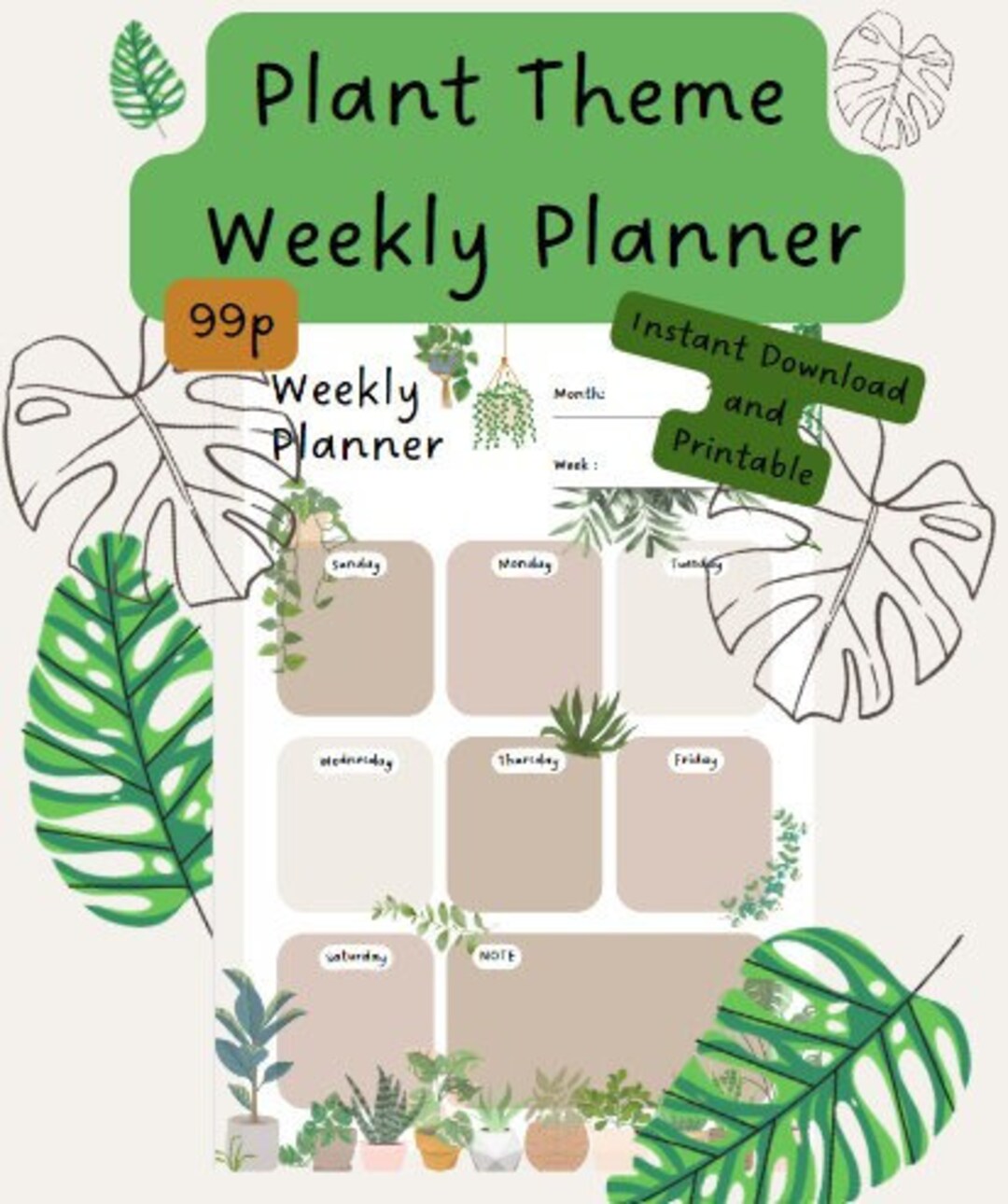 Plant Theme Weekly Planner for Plant Lover Gift for Plant Lover ...