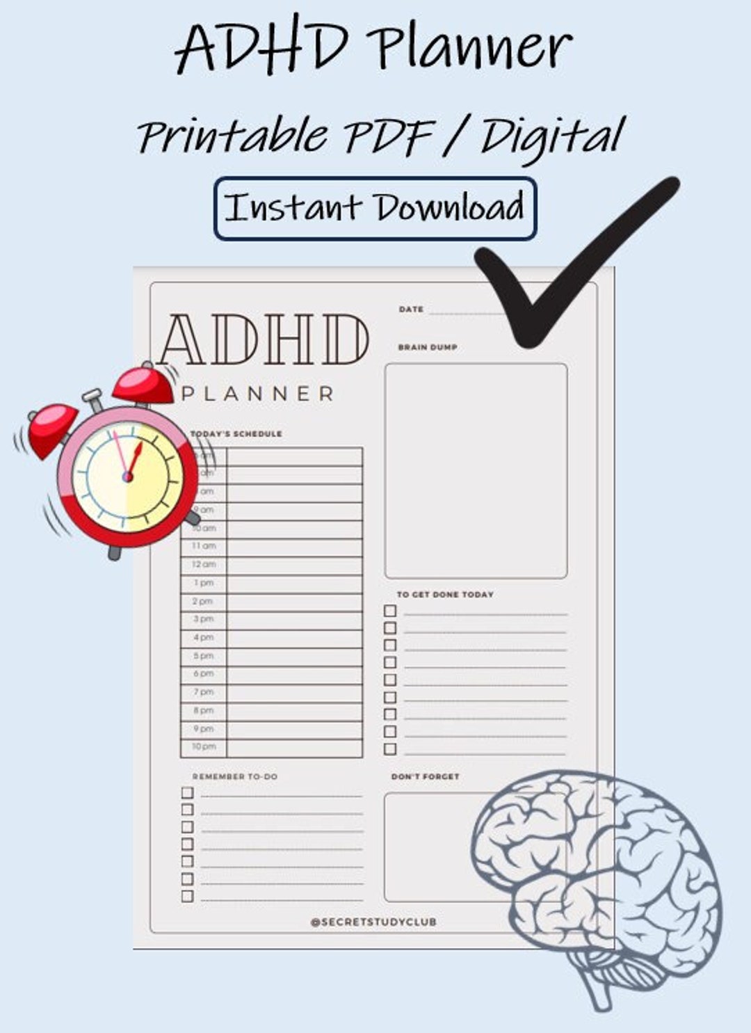 ADHD Planner Printable for Journal ADHD Adult Gift Digital Download ...