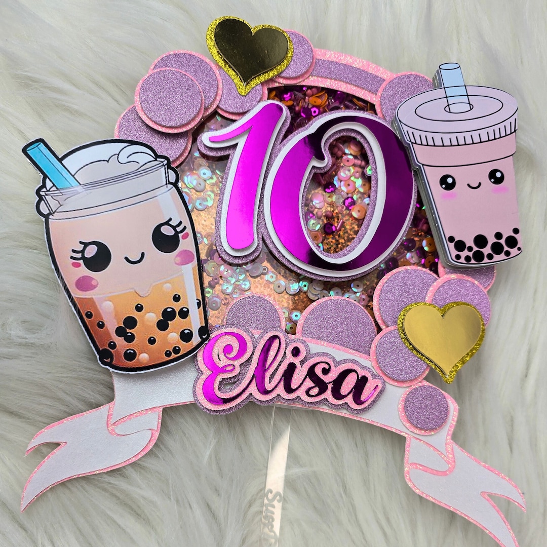 Kawaii Bubble Tea Cake Topper With Boba and Personalized 3D Shaker ...