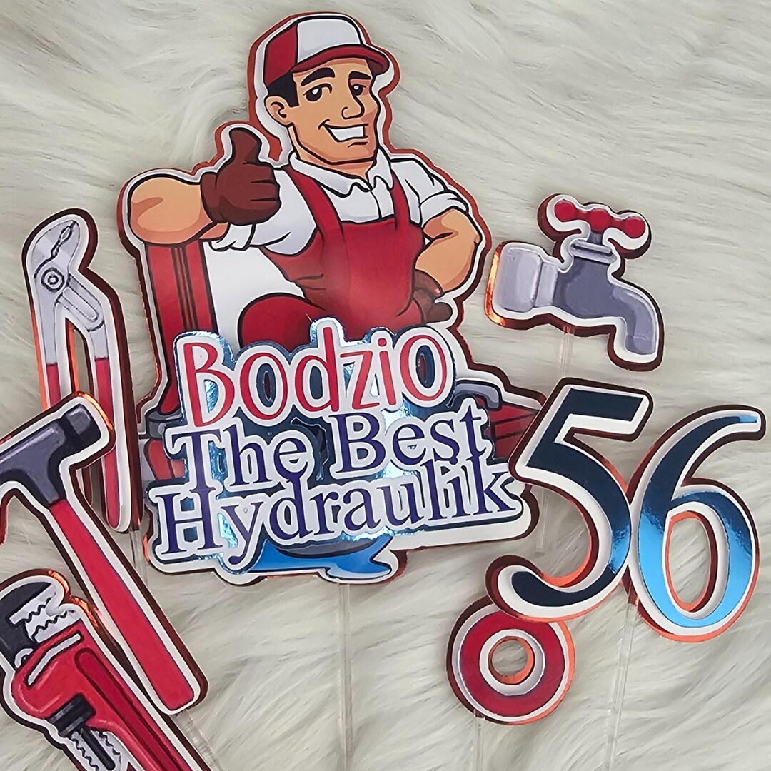 Plumber-themed Personalized Cake Topper With Tools for Men's Birthday ...