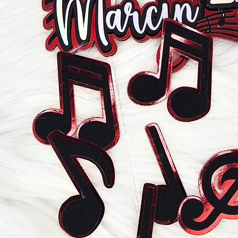 Music Notes Cake Topper, Musical Notes Decoration, Red & Black Music ...