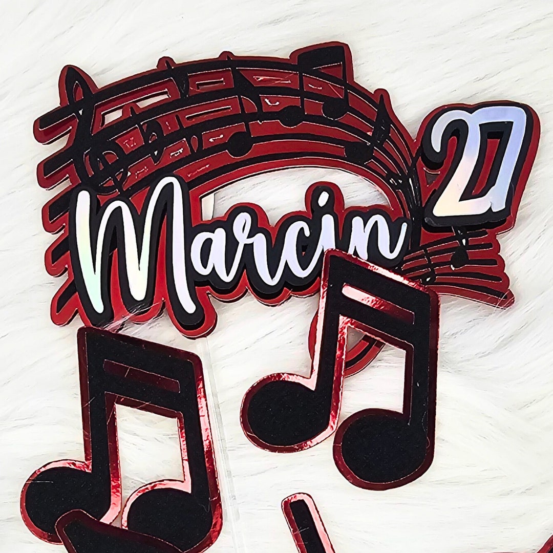 Music Notes Cake Topper, Musical Notes Decoration, Red & Black Music ...