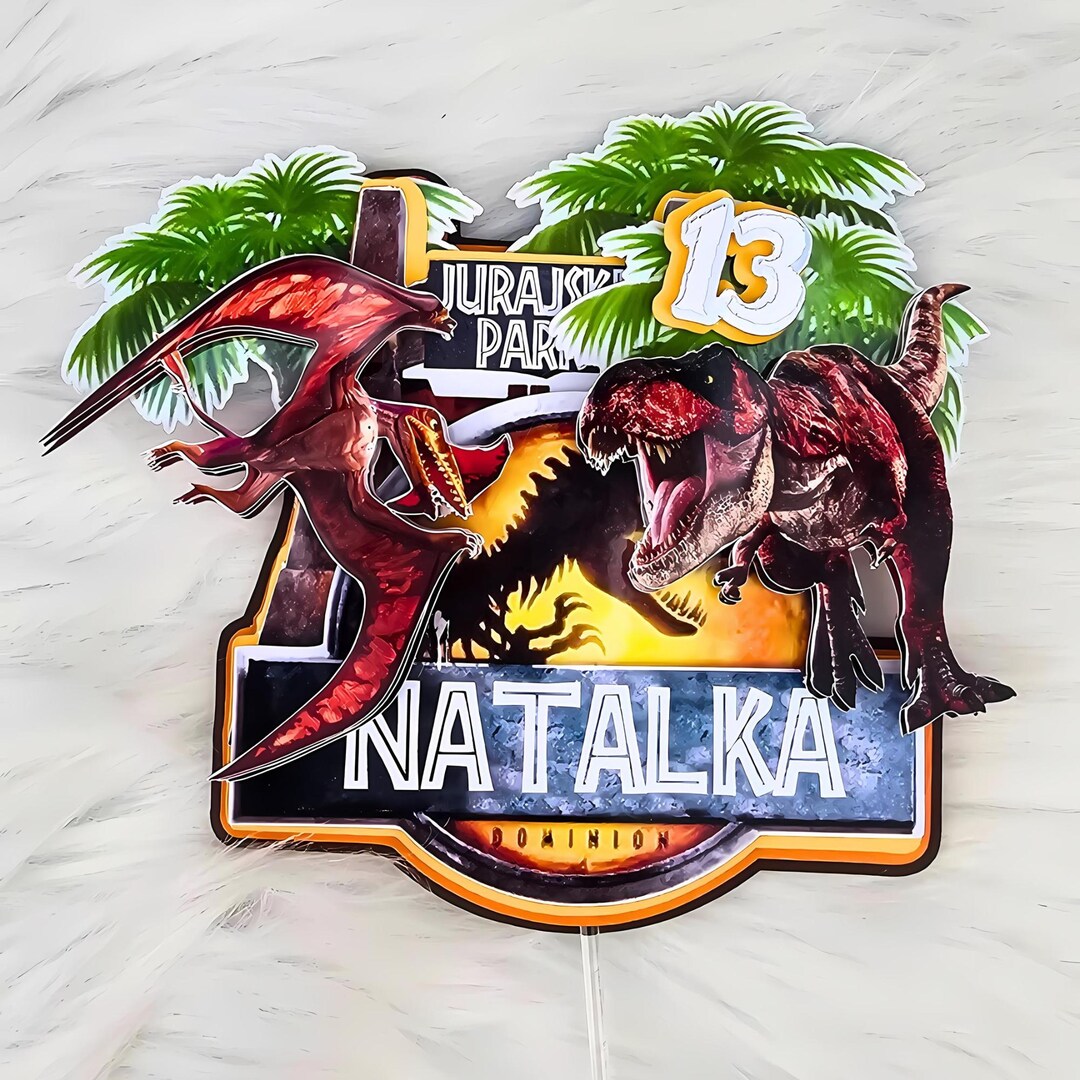 Custom Jurass World Cake Topper Dinosaur Party Theme Personalized 3D ...