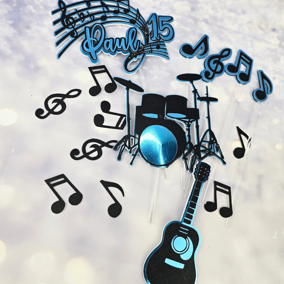 Music Cake Topper, Guitar Cake Decoration, Name Topper, Musical ...
