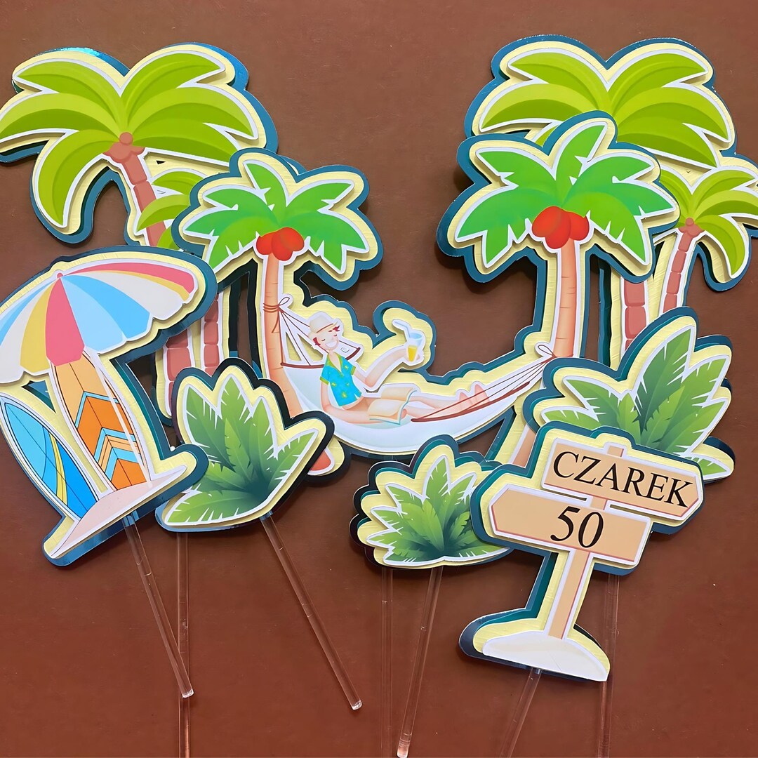 Tropical Cake Toppers, Palm Trees, Hammock, Surfboard Cake Decoration ...