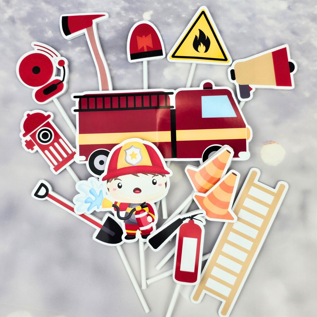 Firefighter, Fireman Cake Topper, Fire Truck, Birthday Party Decoration ...