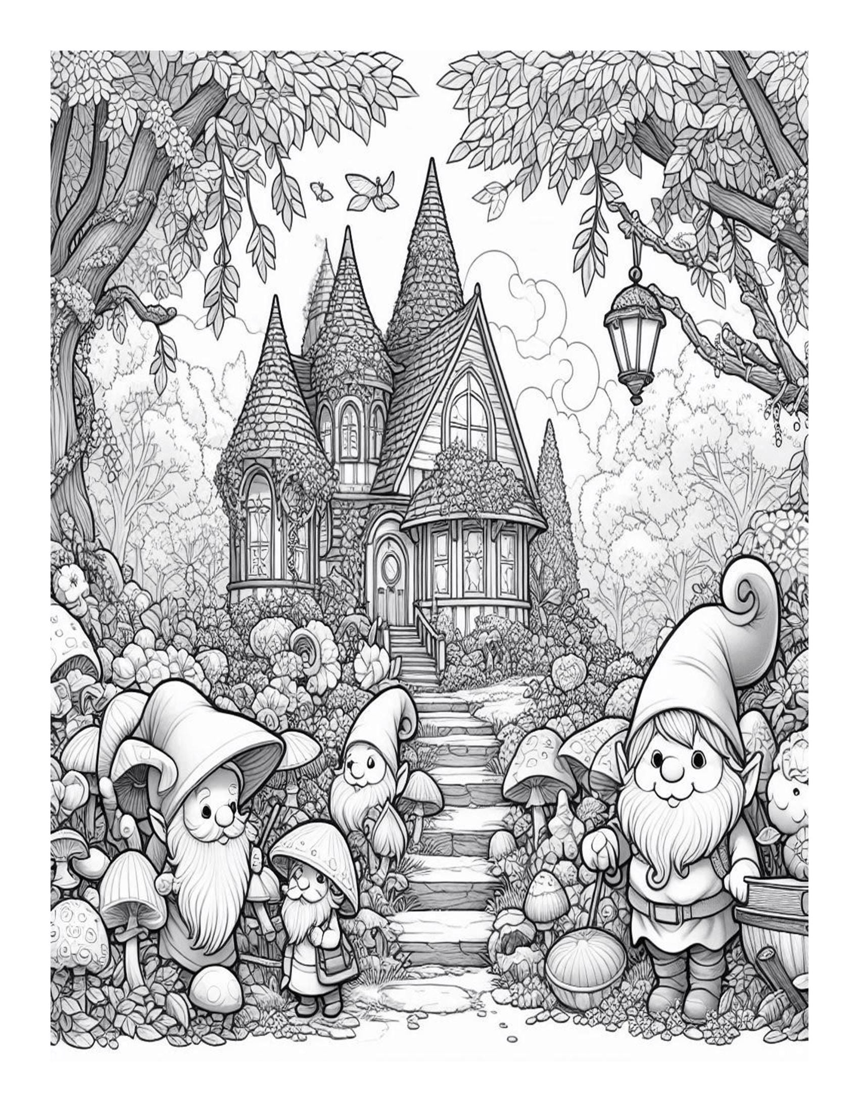 Grayscale Garden Gnomes Coloring Pages for Adults (printable) - Etsy