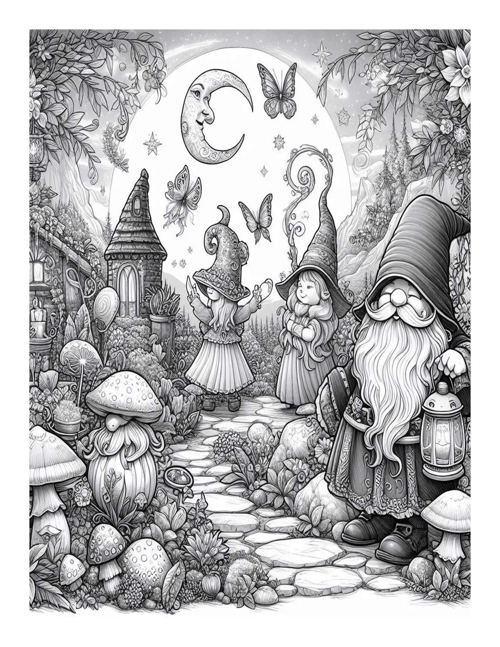 Grayscale Garden Gnomes Coloring Pages for Adults (printable) - Etsy