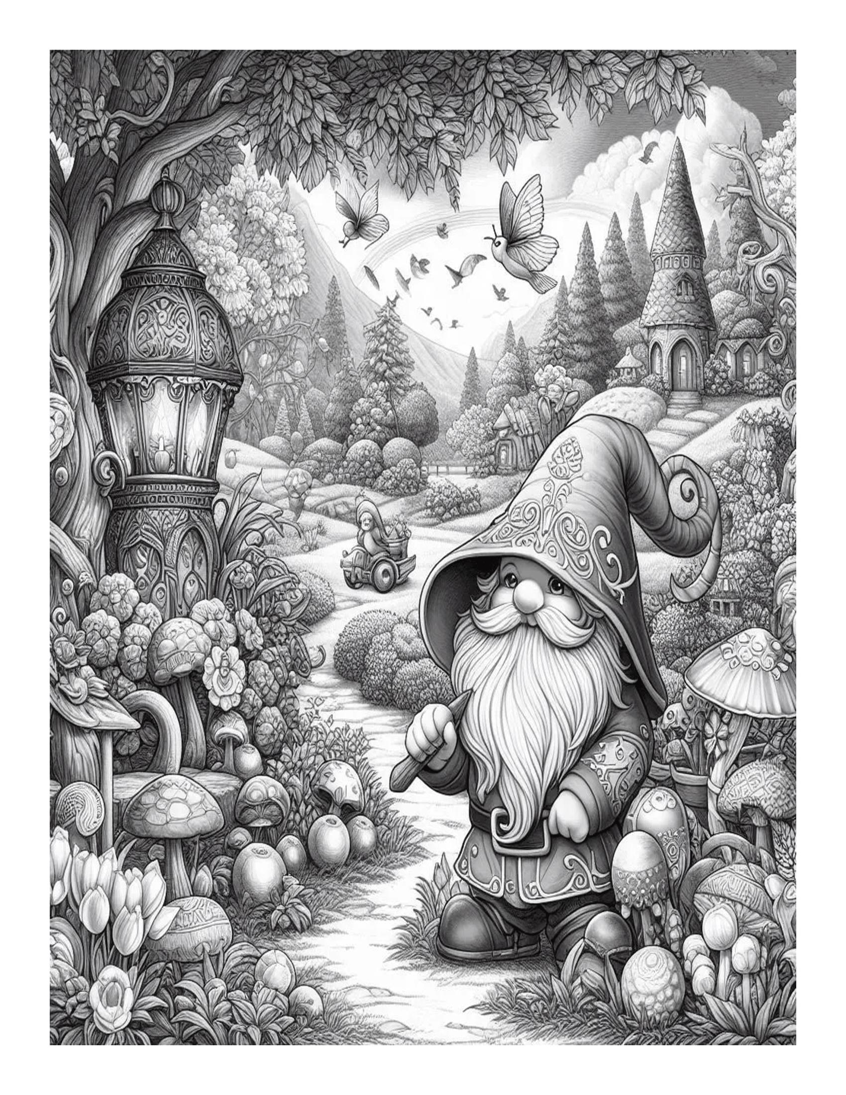 Grayscale Garden Gnomes Coloring Pages for Adults (printable) - Etsy