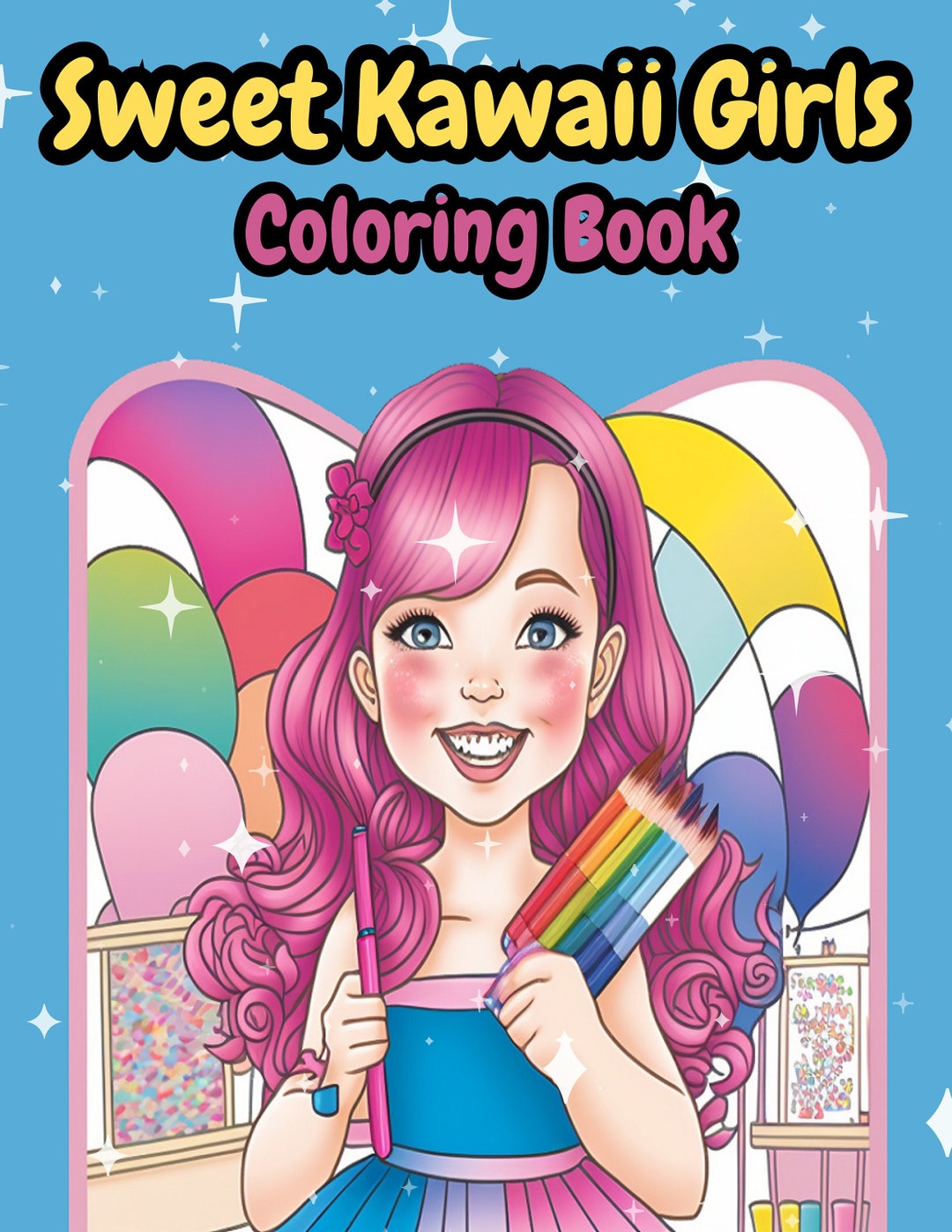 Sweet Kawaii Girls Coloring Book for Kids, Features 28 Coloring Pages ...