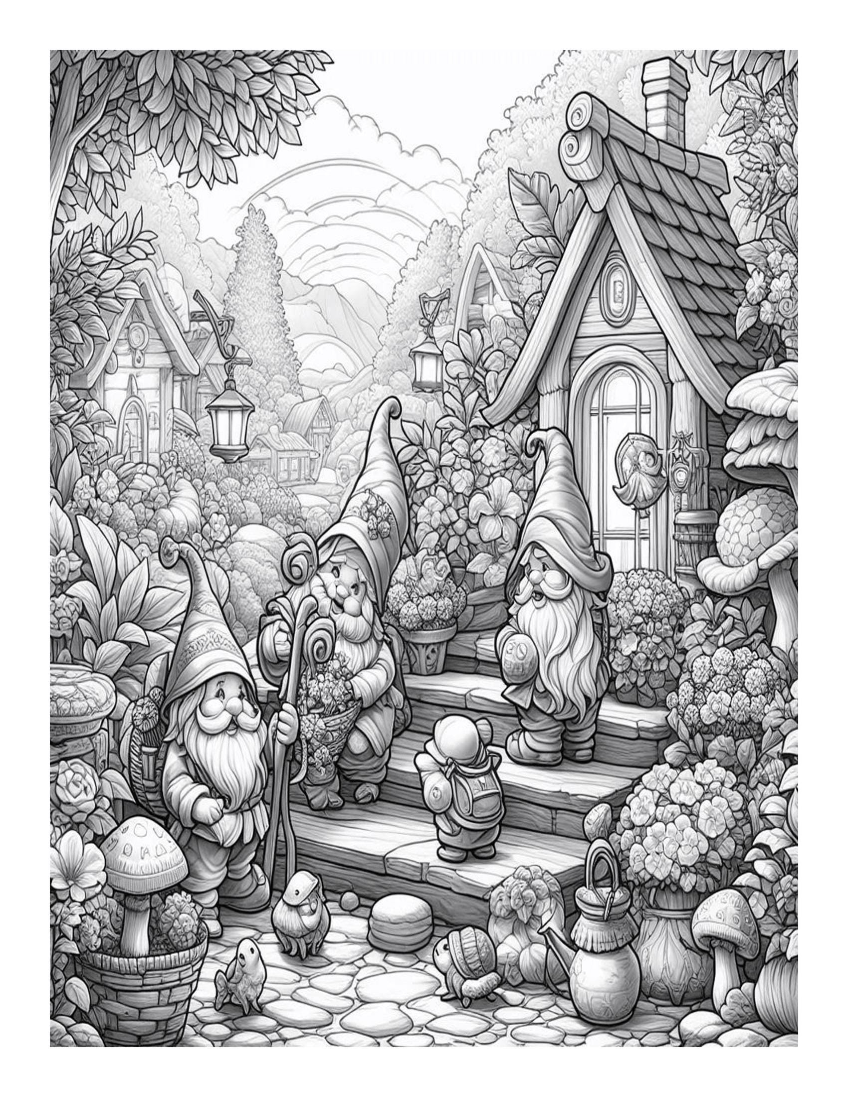 Grayscale Garden Gnomes Coloring Pages for Adults (printable) - Etsy