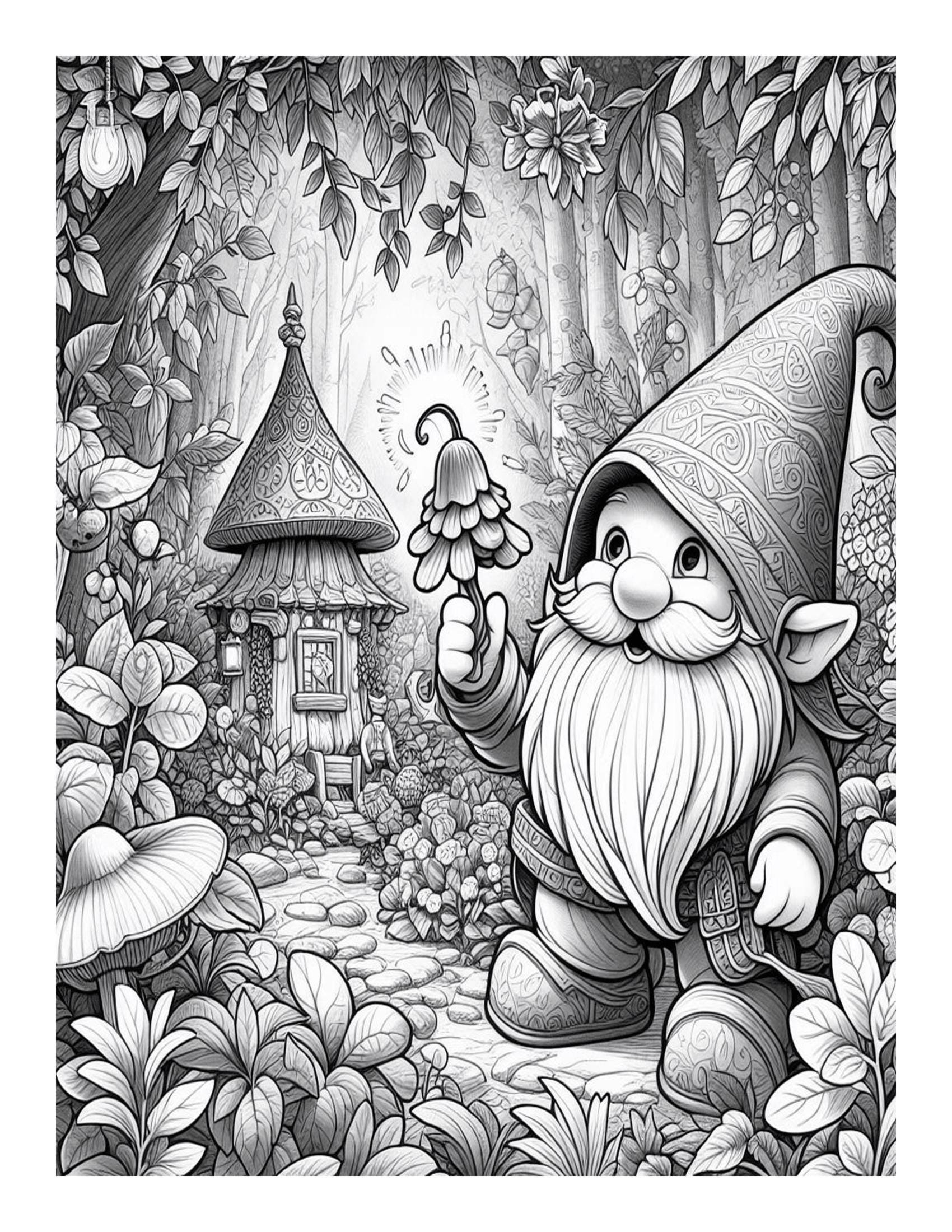 Grayscale Garden Gnomes Coloring Pages for Adults (printable) - Etsy