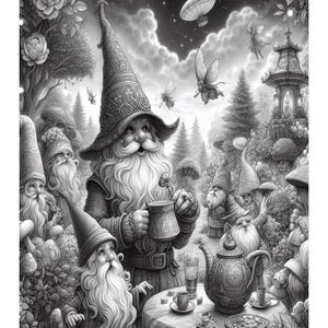 Grayscale Gnomes Coloring Pages: Magical Wonderland for Adults ...