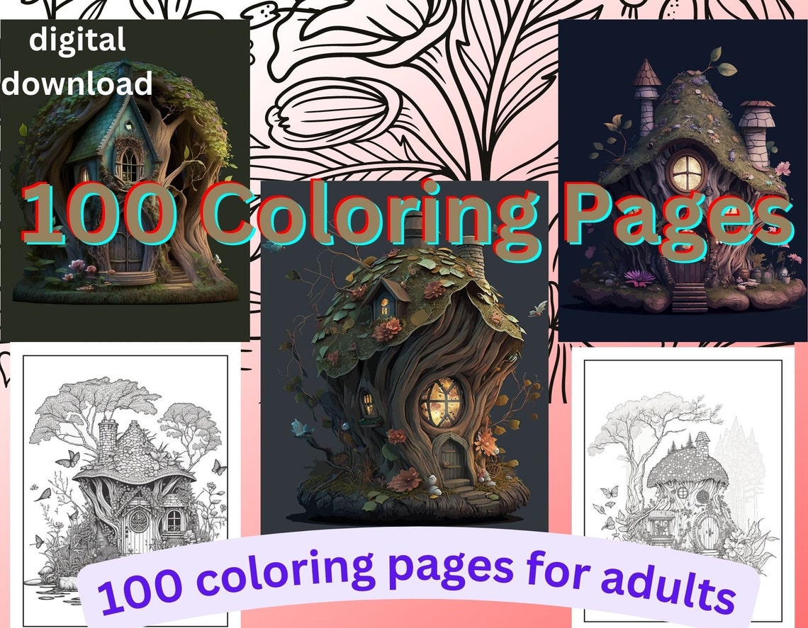 100 Fairy Houses Coloring Book for Adults and Teens Printable Colouring ...
