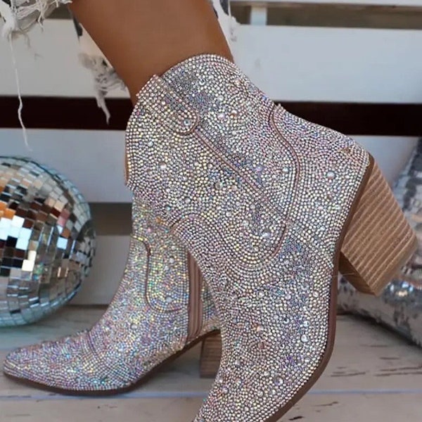 Rhinestone Boots - Etsy