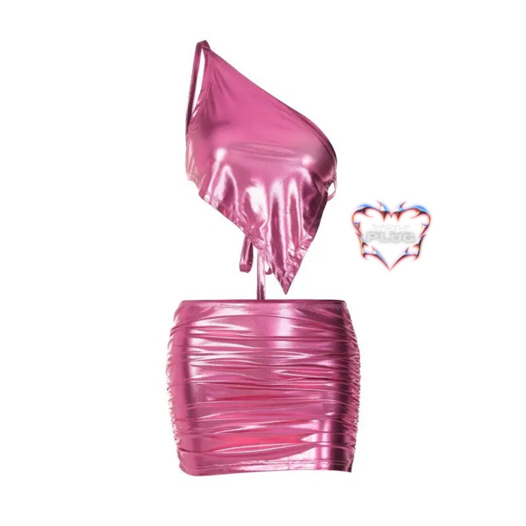 Y2K Metallic 2 Piece Holographic Top and Skirt Set - Etsy