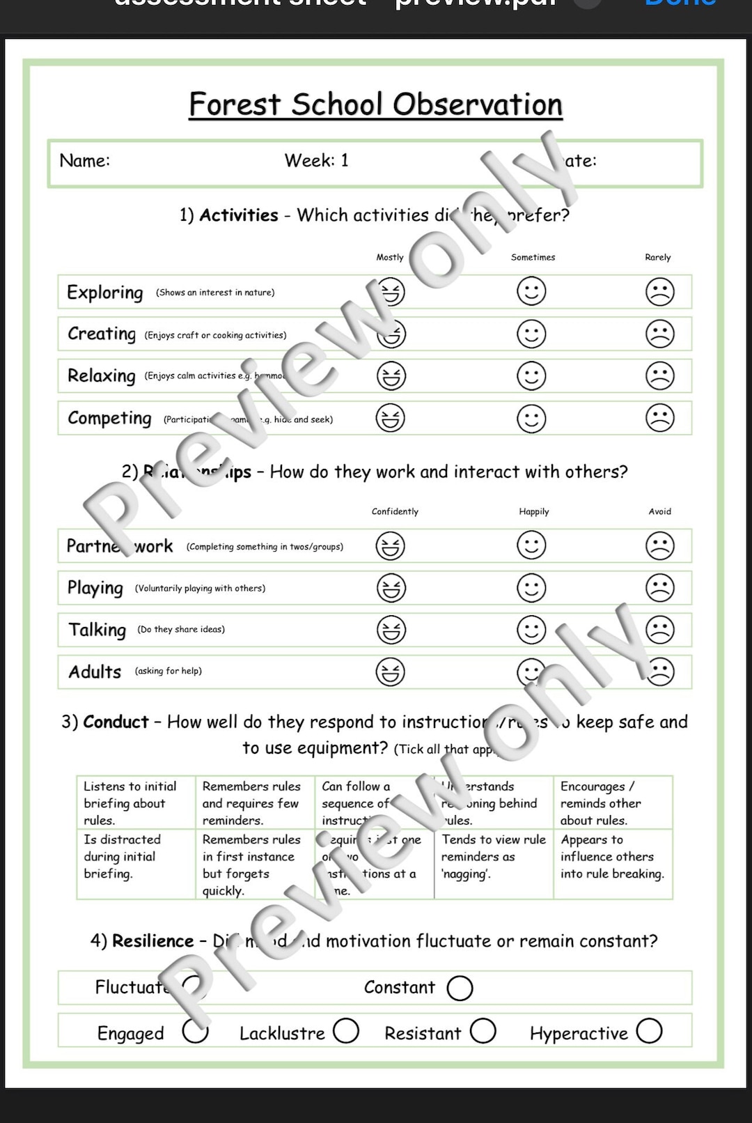Forest School Baseline Ongoing Assessment Printable - Etsy